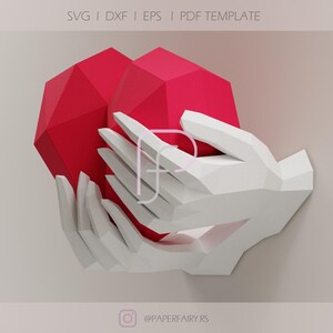 Heart Hands Papercraft, Low Poly Printable Template, DIY Low Poly, Hand ...