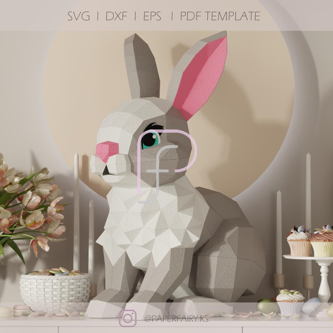 Easter Bunny 3d Papercraft, Low Poly Printable Template, DIY Low Poly ...