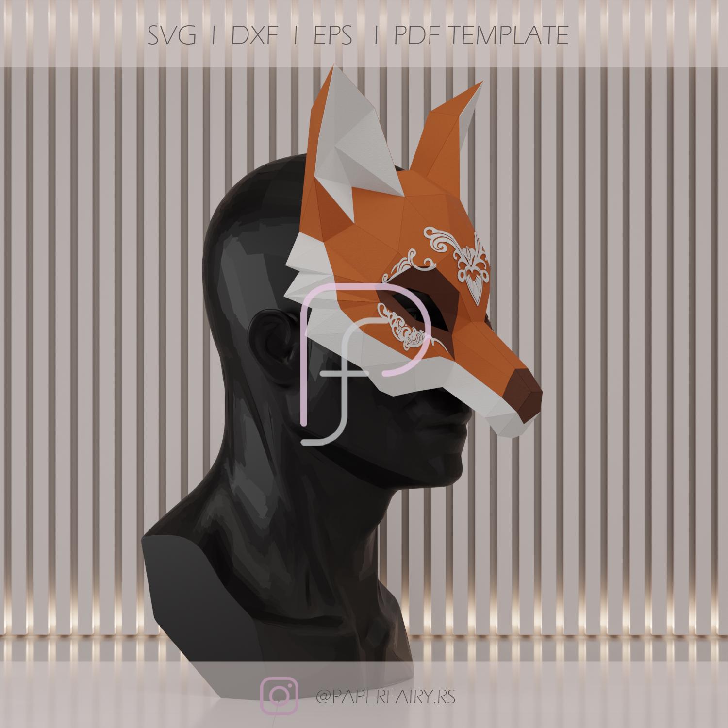 Fox Mask Papercraft Template: 3D Low Poly Animal Costume (PDF, SVG ...