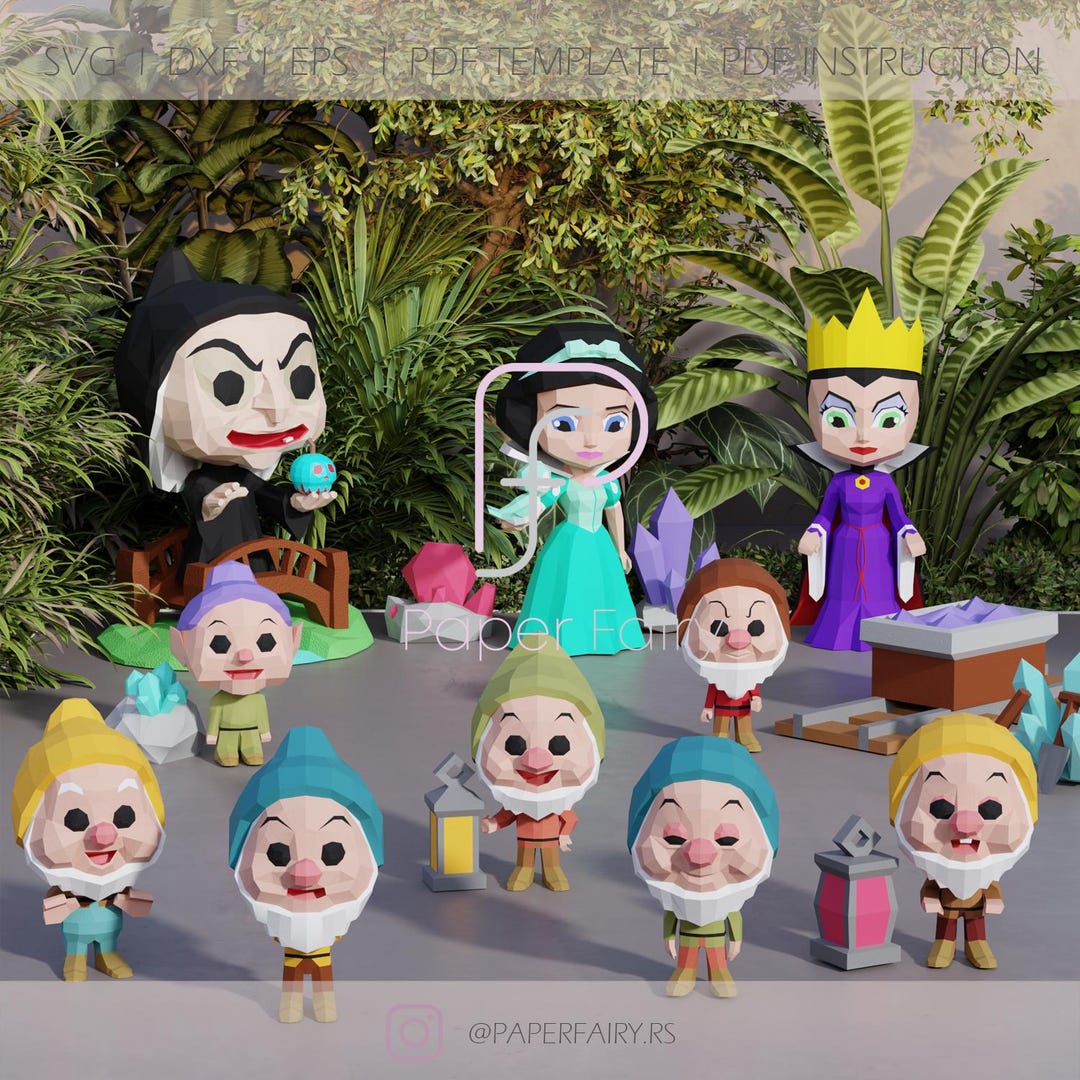 Princess 3D Low Poly Paper Crafts, Polygonal Papercraft Bundle, Dwarf ...