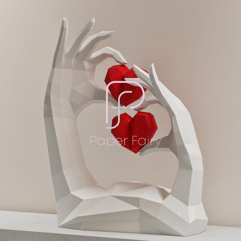 Heart Hands Papercraft, Low Poly Printable Template, DIY Low Poly, Hand ...