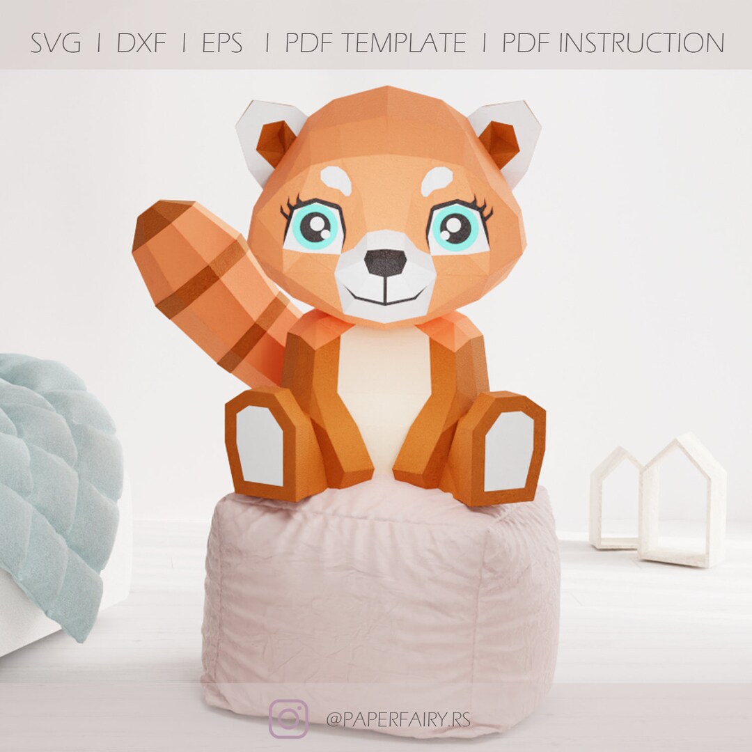 Low Poly Cartoon Red Panda 3d Papercraft Sculpture,red Panda 3D Paper ...
