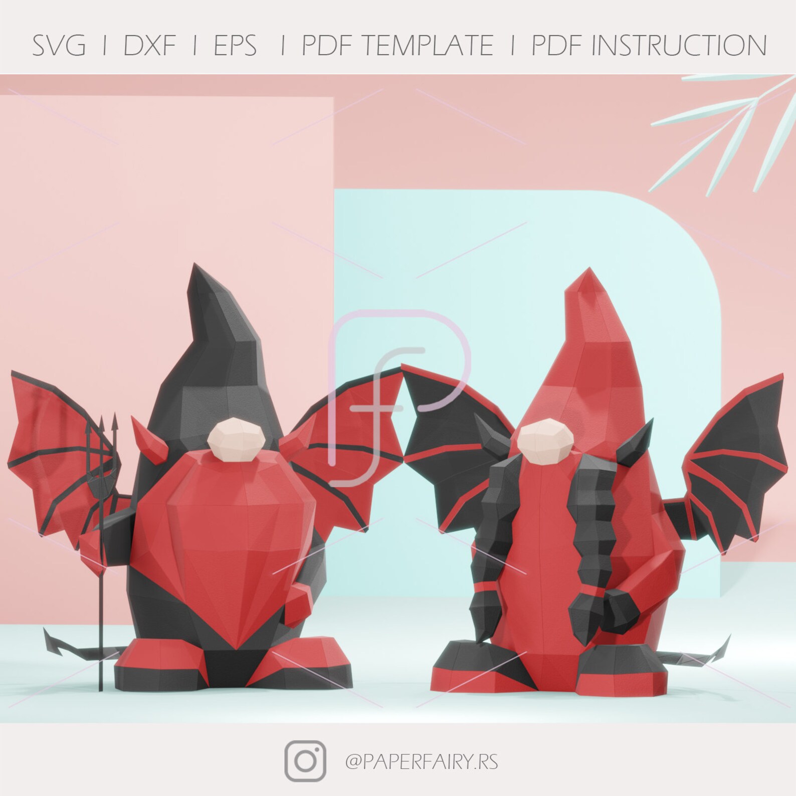 Low Poly Gnomes ,2 Designs, Halloween 3d Papercraft DIY Paper Sculpture ...