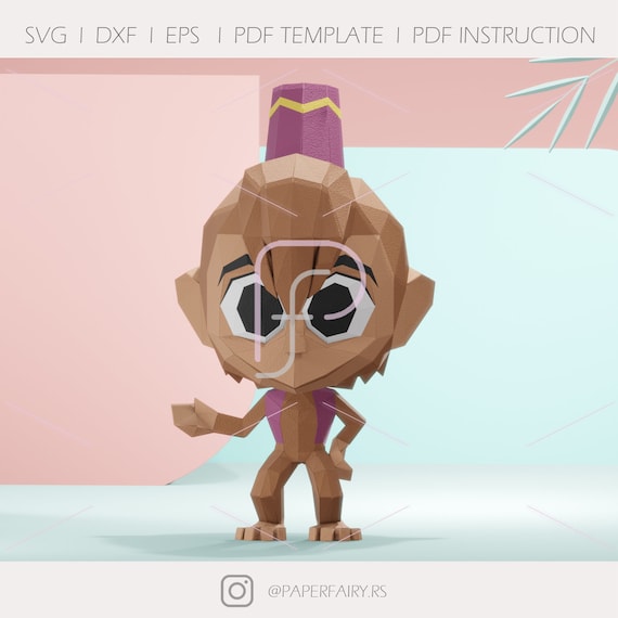 Low Poly Cartoon Monkey 3d Papercraft Sculpturemonkey 3D | Etsy