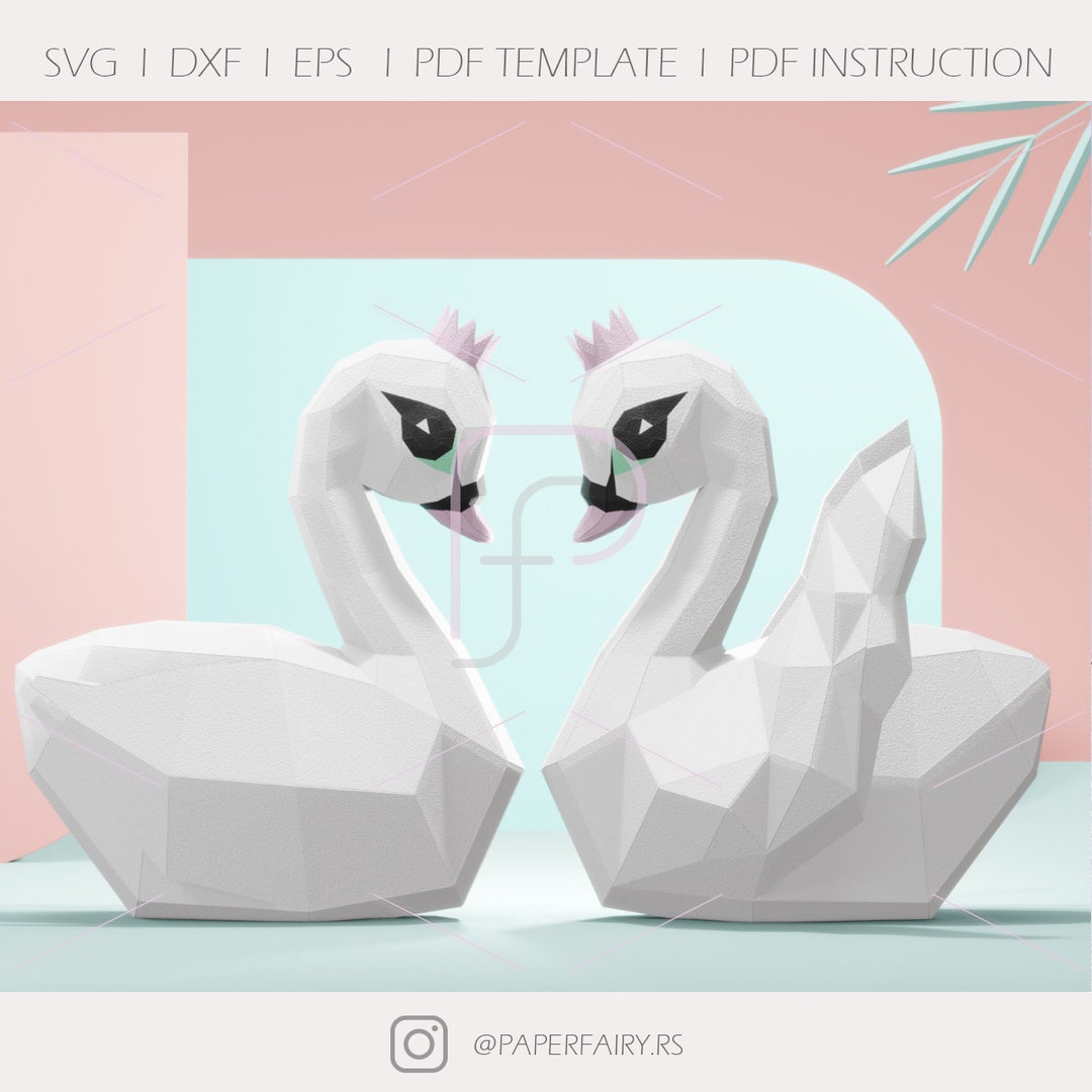 2 Designs Low Poly 3d Papercraft Swan Sculpture,3d Swan Paper Model ...