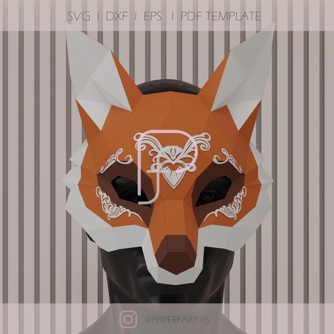 Fox Mask Papercraft Template, 3D Low Poly Animal Mask, PDF SVG ...
