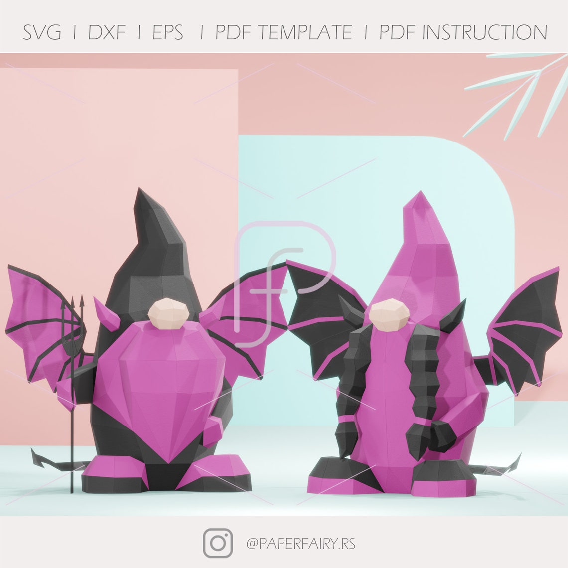 Low Poly Gnomes ,2 Designs, Halloween 3d Papercraft DIY Paper Sculpture ...