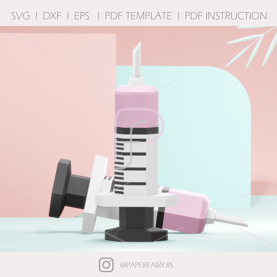3D Papercraft Syringe Template | Low Poly Syringe Art Decor Sculpture ...