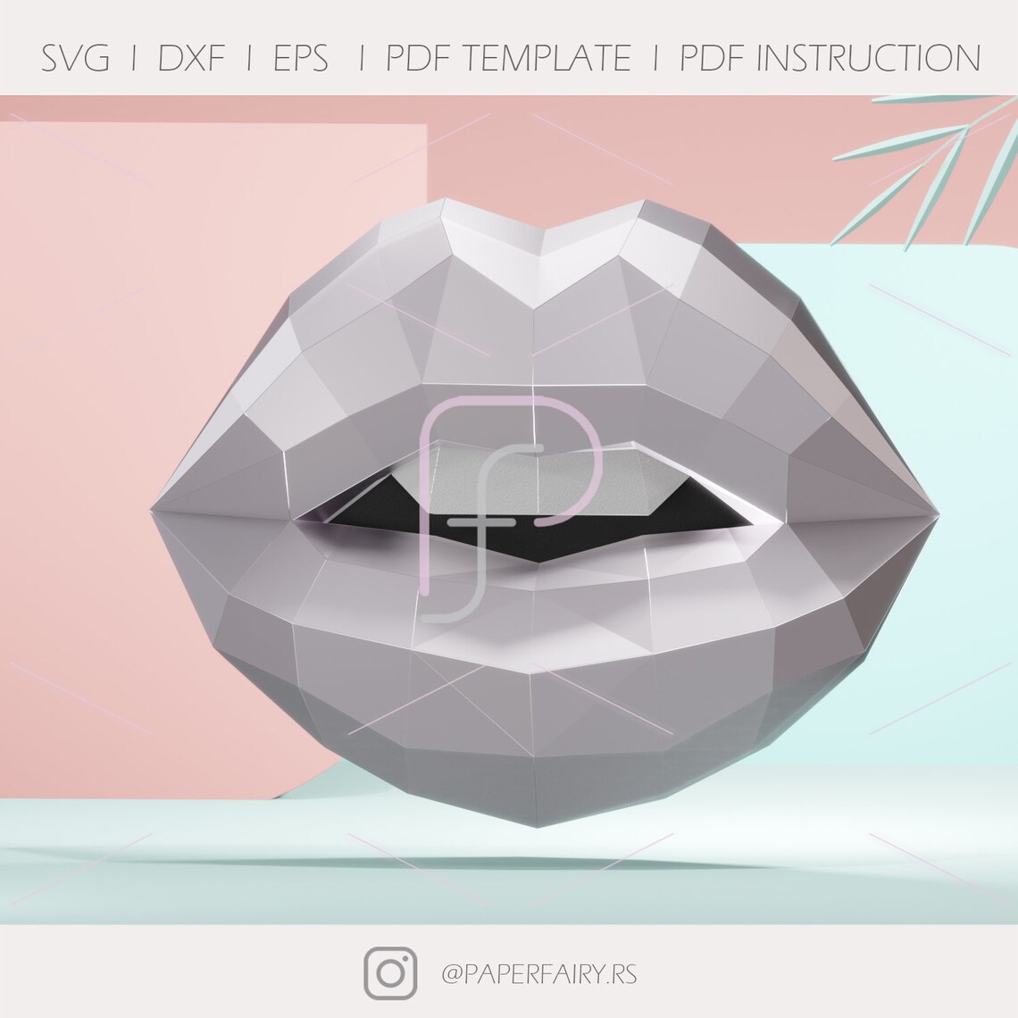 3D Papercraft Lips Template Low Poly Pucker up Lips Wall Art - Etsy