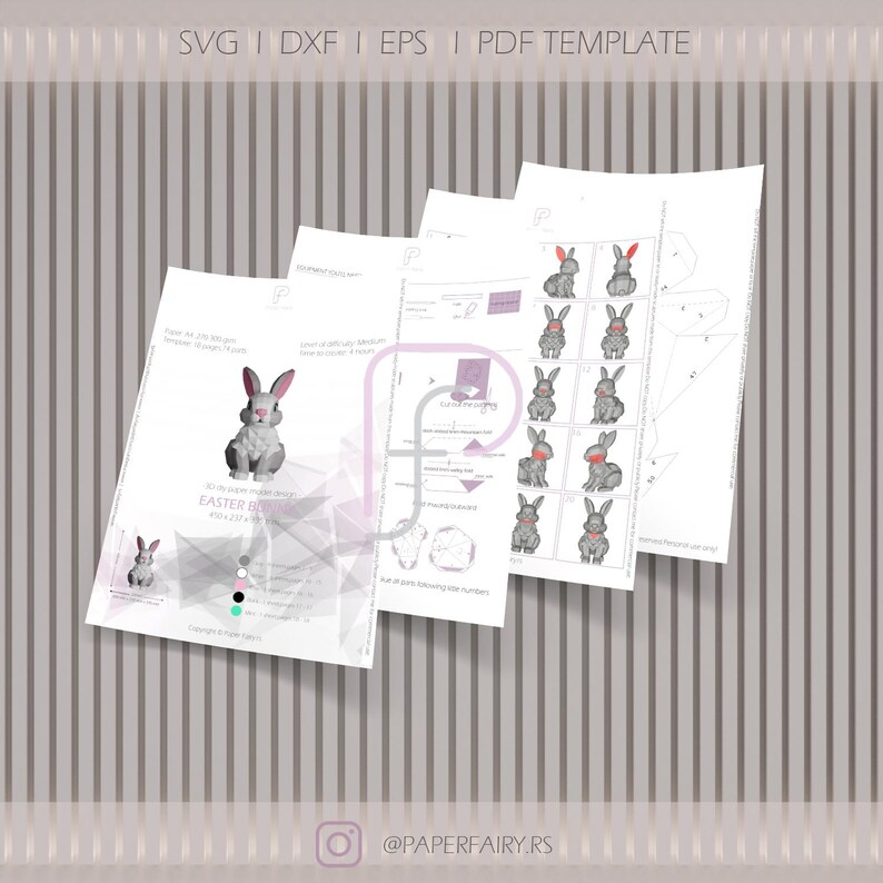 Easter Bunny 3d Papercraft, Low Poly Printable Template, DIY Low Poly ...