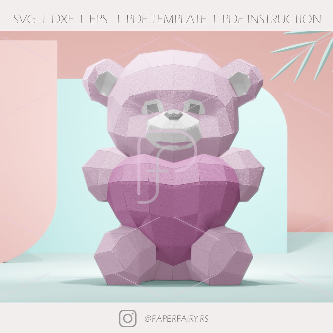 3D Papercraft Teddy Bear Holding Heart Template Low Poly - Etsy