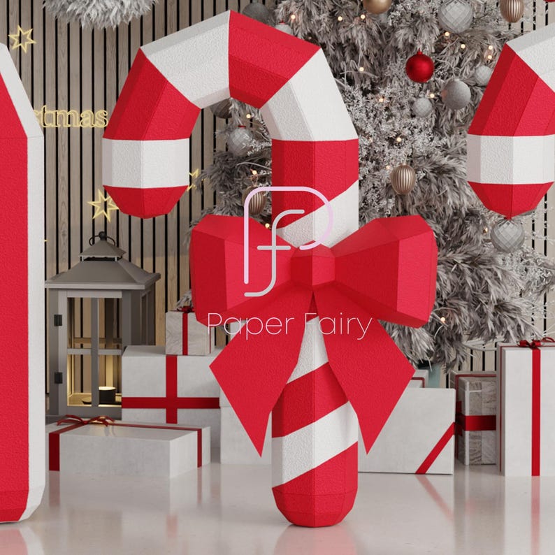 DIY Papercraft Christmas Candy Cane: 3D Lowpoly Sculpture (PDF, SVG) - Etsy