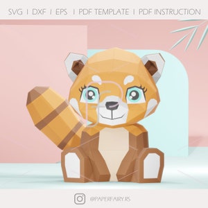 Low Poly Cartoon Red Panda 3d Papercraft Sculpture,red Panda 3D Paper ...