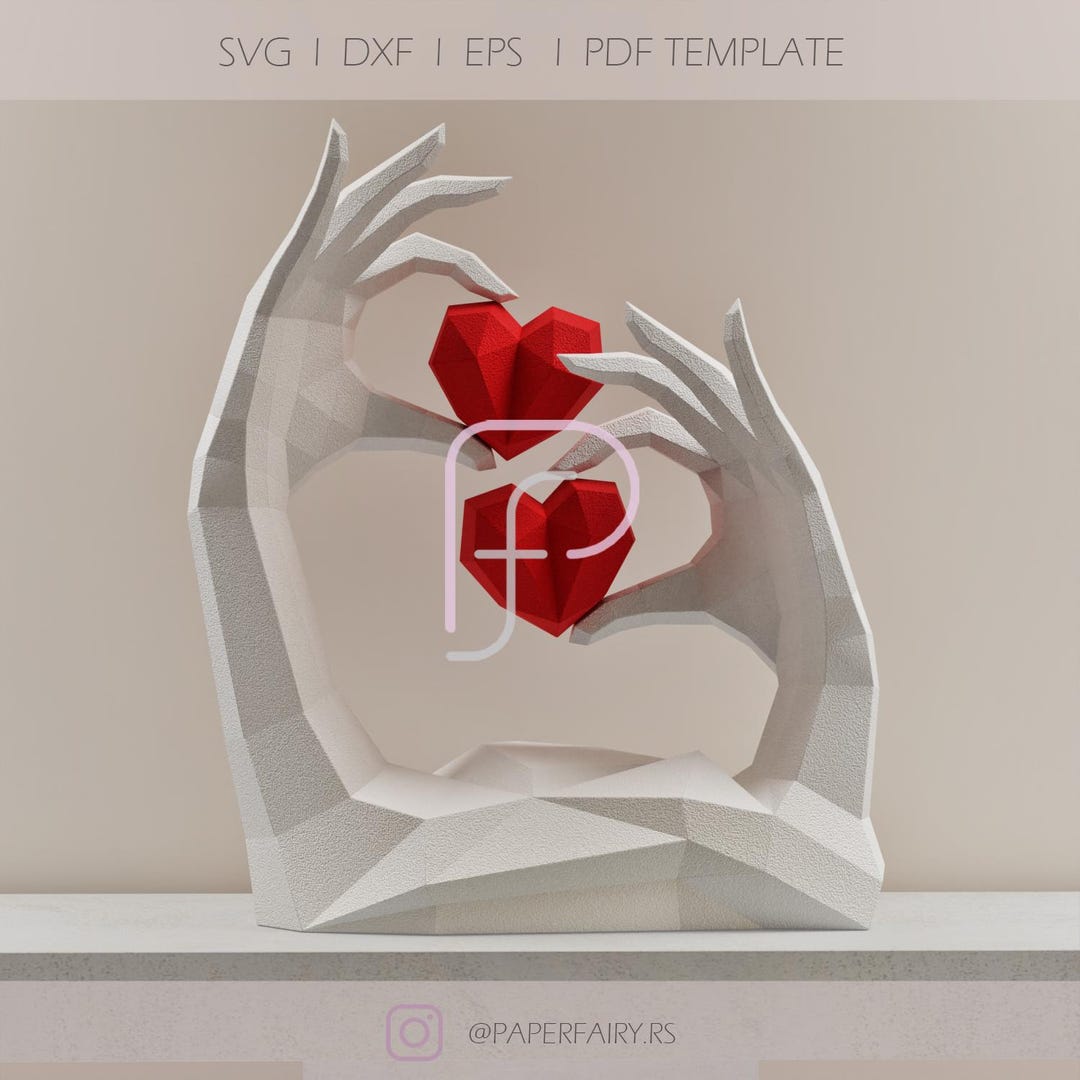 Heart Hands Papercraft, Low Poly Printable Template, DIY Low Poly, Hand ...