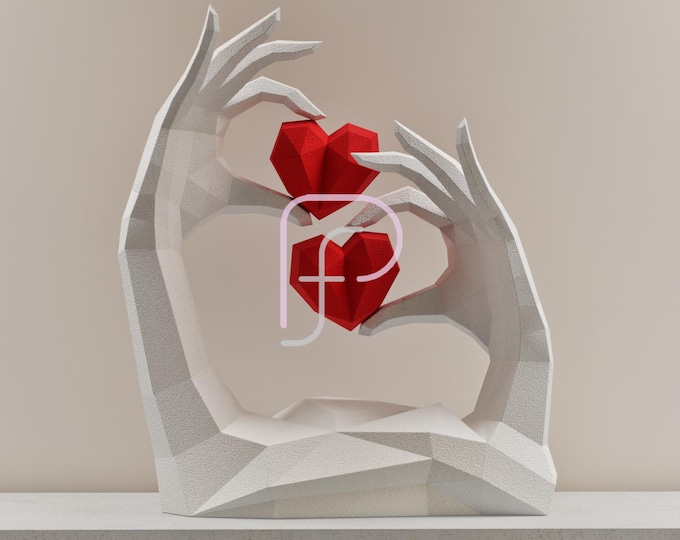 Heart Hands Papercraft, Low Poly Printable Template, DIY Low Poly, Hand ...