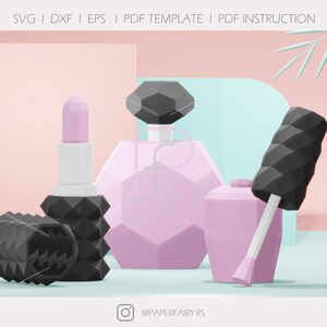 Papercraft Makeup Set Template ,3 Designs | Low Poly Art Decor ...