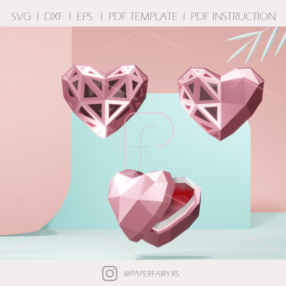 3 Designs Papercraft Heart Box Template Low Poly Heart Box | Etsy UK