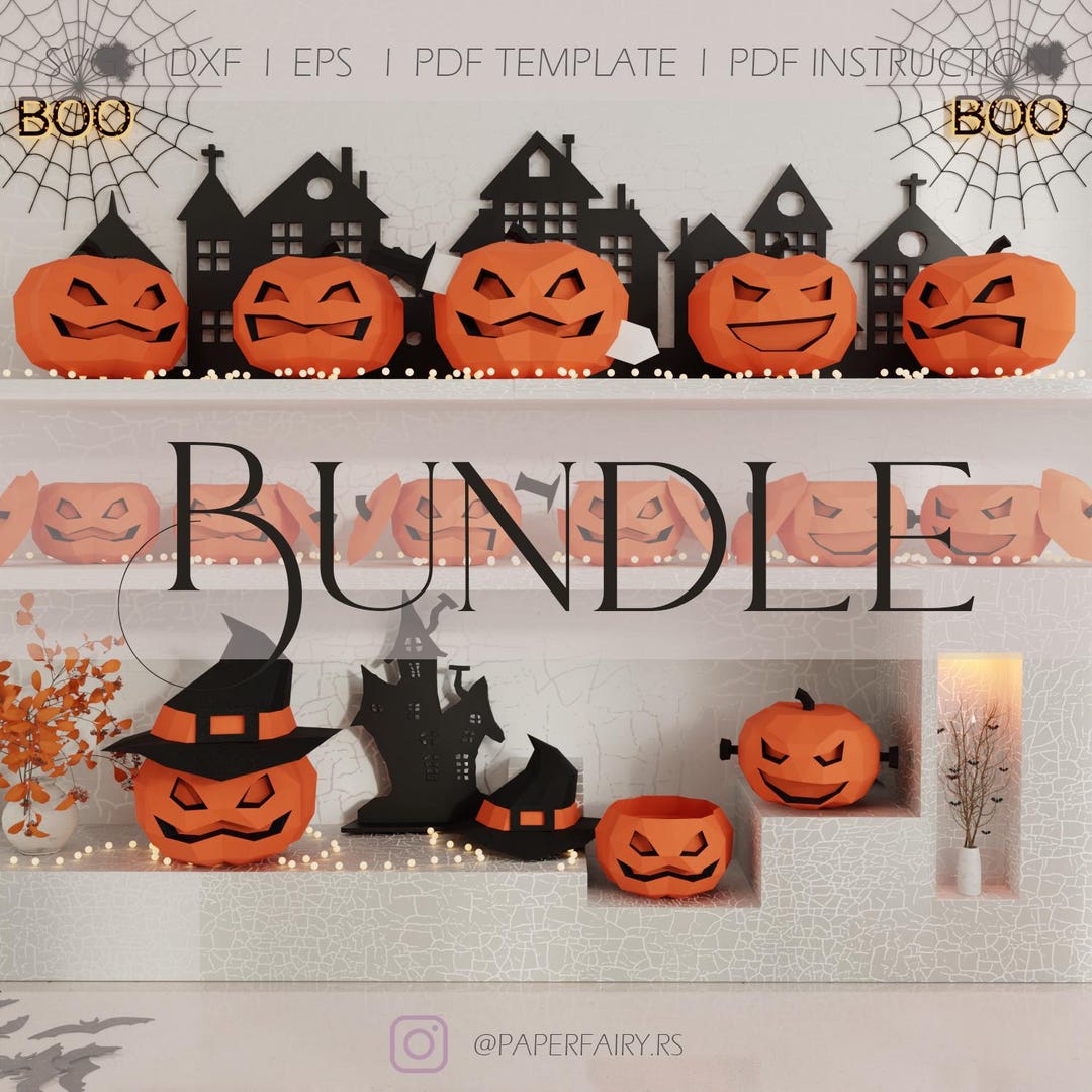 Halloween Pumpkin Papercraft Template Bundle Easy Diy Printable 3d ...
