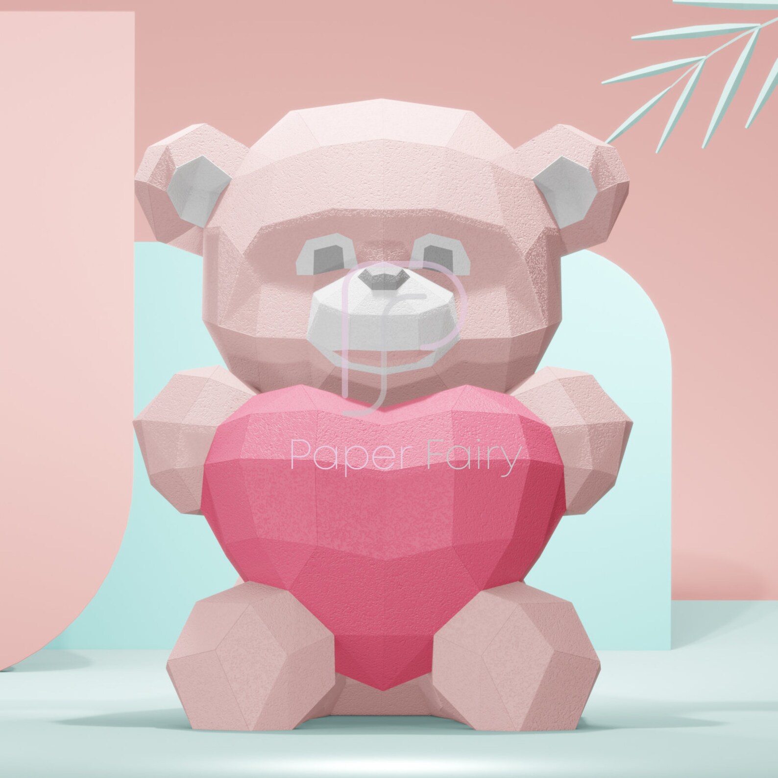 3D Papercraft Teddy Bear Holding Heart Template Low Poly - Etsy