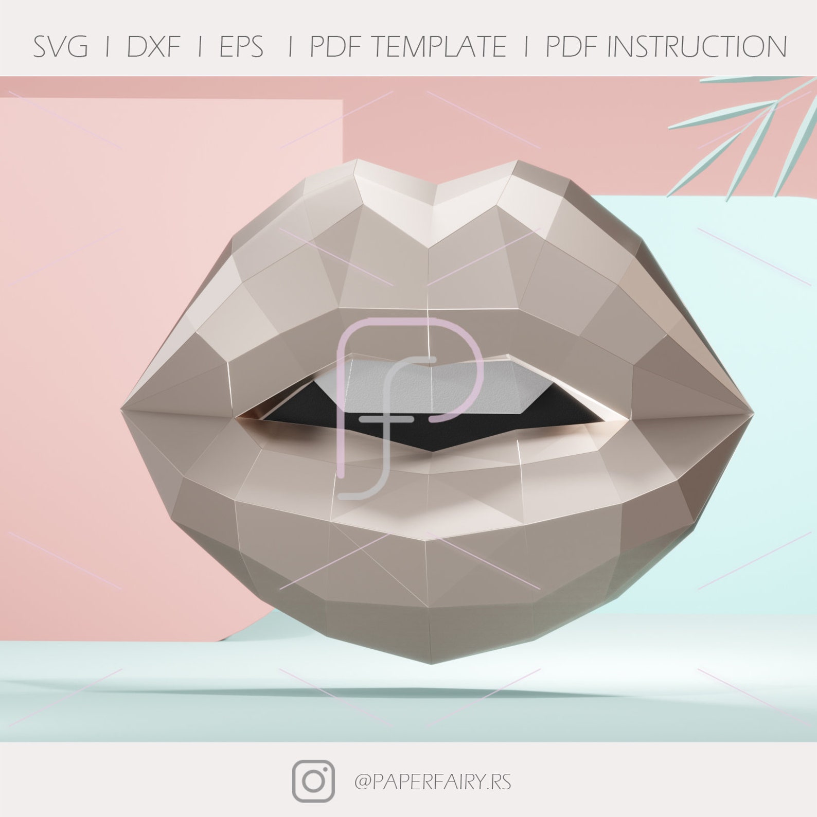 3D Papercraft Lips Template Low Poly Pucker up Lips Wall Art - Etsy