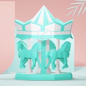 Carousel With Horses Papercraft,2 Designs 3d Sculpture,3d Low Poly ...