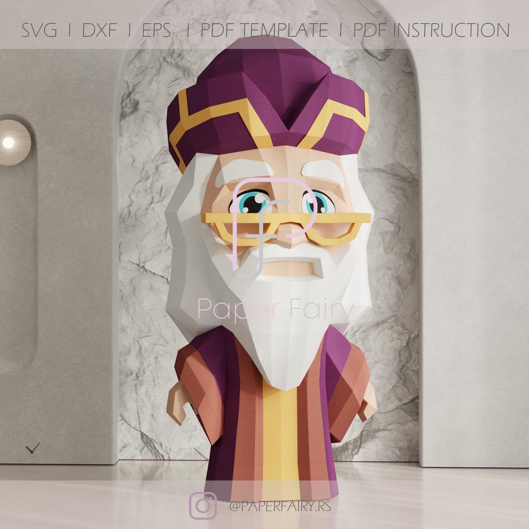 Wizard Papercraft Template: Low Poly 3D Puzzle (PDF, SVG, DXF) - Etsy