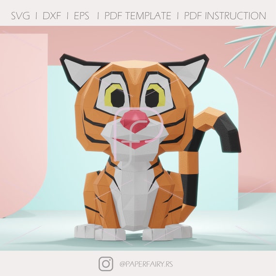 Low Poly Cartoon Tiger 3d Papercraft Sculpturetiger 3D Paper | Etsy