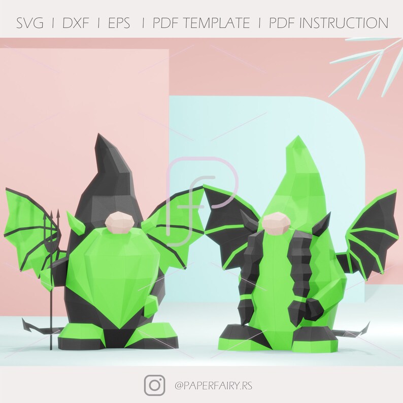 Low Poly Gnomes ,2 Designs, Halloween 3d Papercraft DIY Paper Sculpture ...