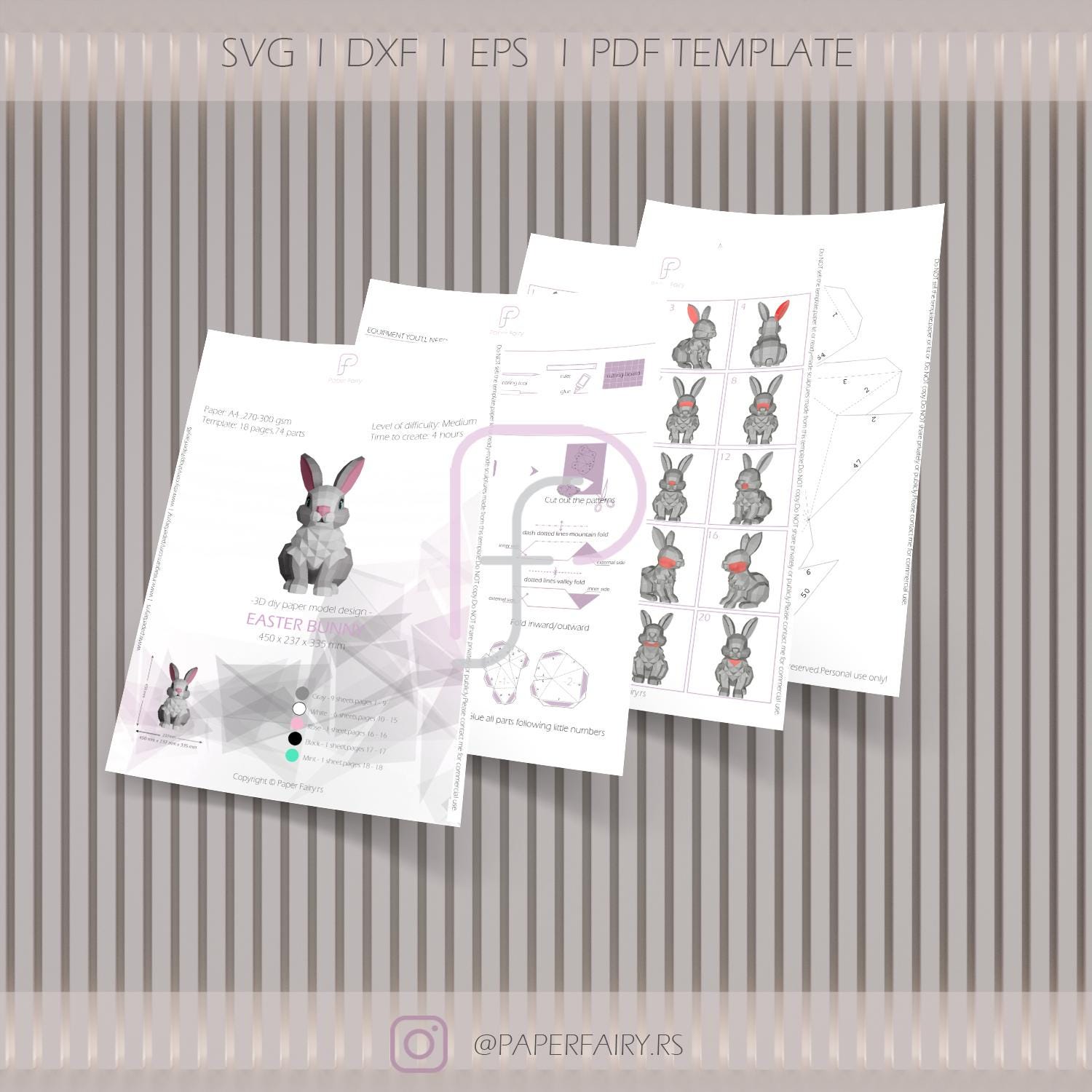 Easter Bunny 3d Papercraft, Low Poly Printable Template, DIY Low Poly ...