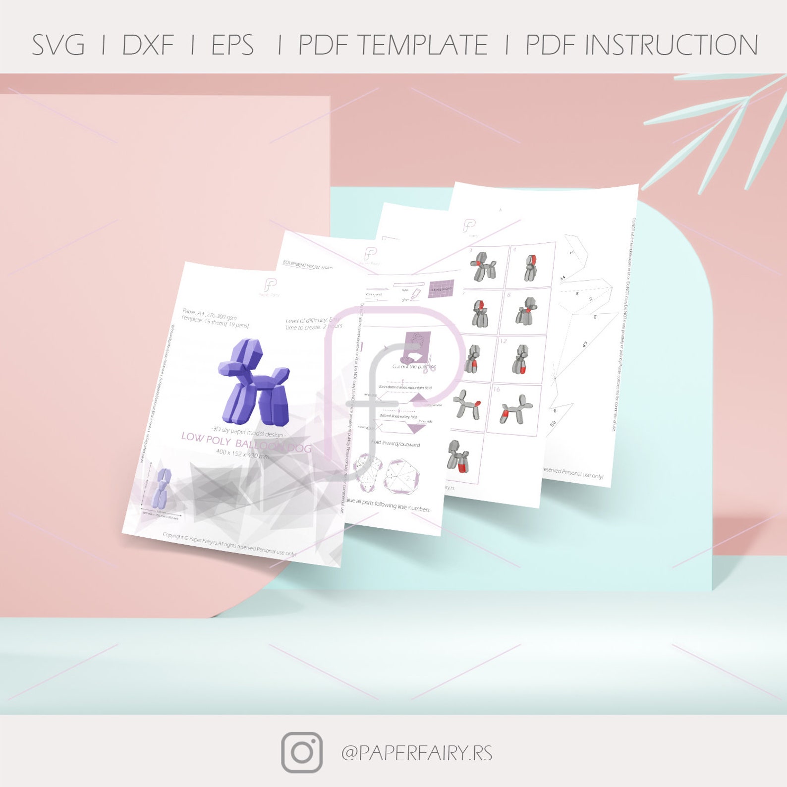 3D Papercraft Balloon Dog Template: Low Poly Sculpture (PDF Pattern) - Etsy