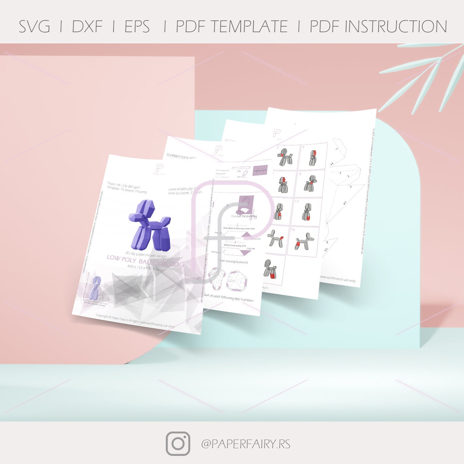 3D Papercraft Balloon Dog Template: Low Poly Sculpture (PDF Pattern) - Etsy