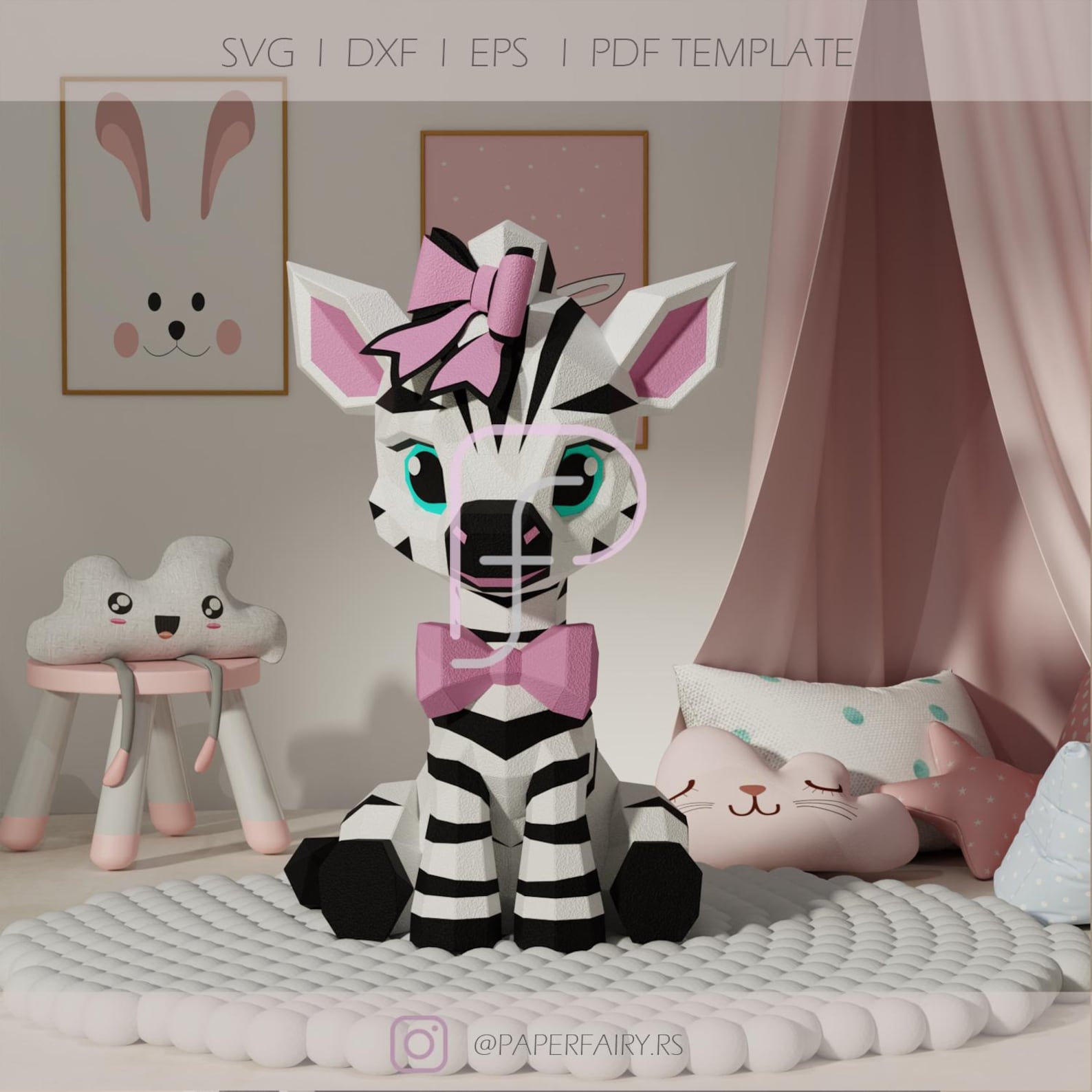 Zebra Papercraft Template, Low Poly 3D Paper Model DIY, Pdf SVG DXF Eps ...