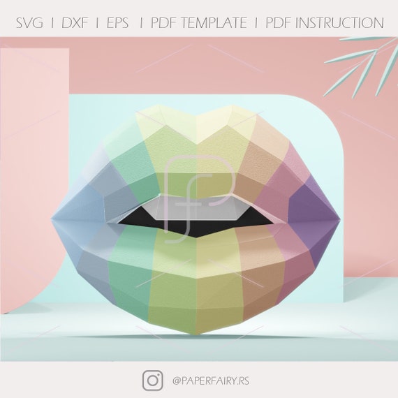 3D Papercraft Rainbow Lips Template Low Poly Pucker up Lips | Etsy UK