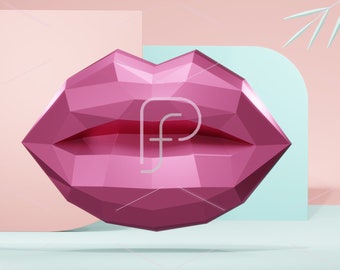3D Papercraft Angel Lips Template Low Poly Pucker up Lips Wall Art ...