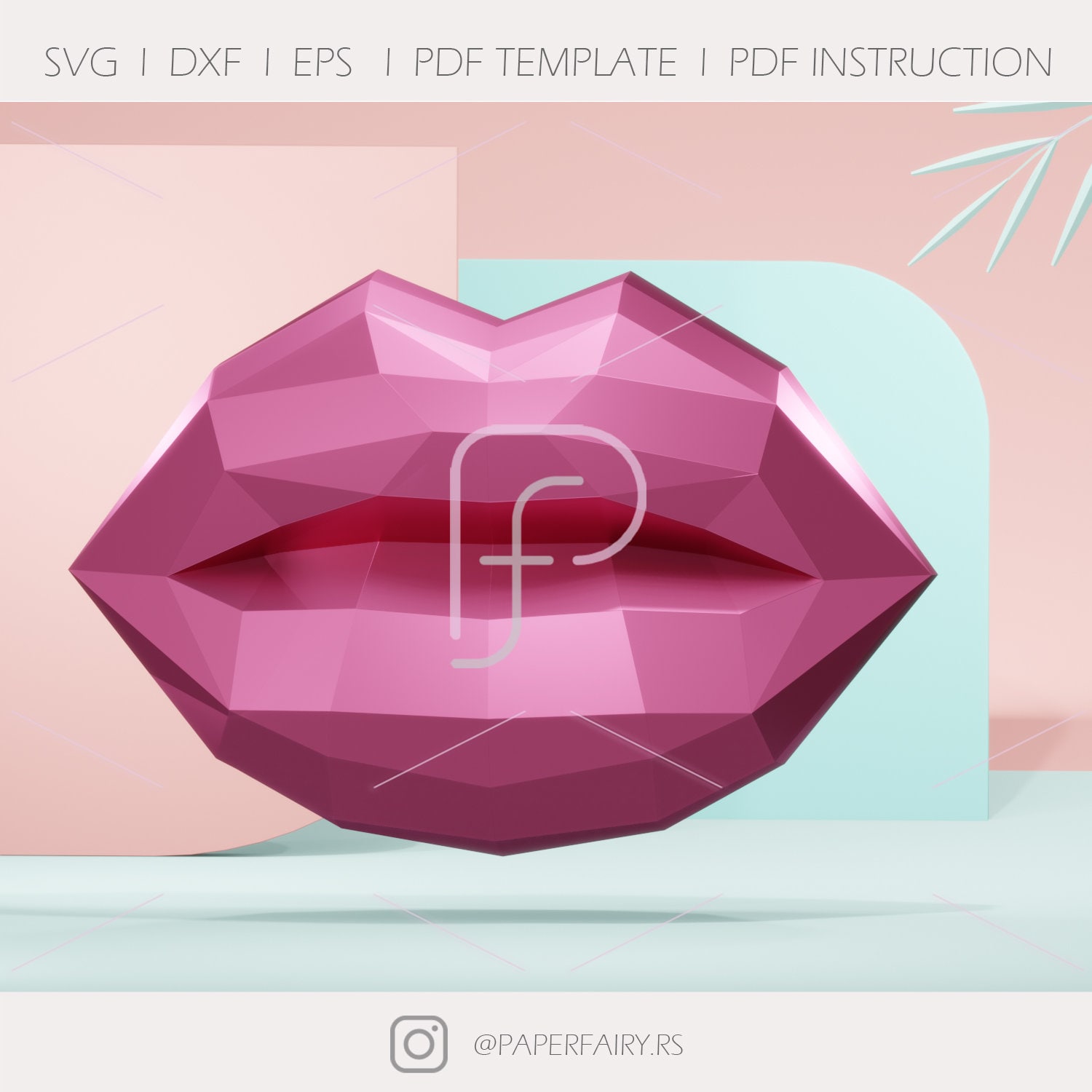 3D Papercraft Lips Sculpture Template: Low Poly Wall Art (PDF Pattern ...