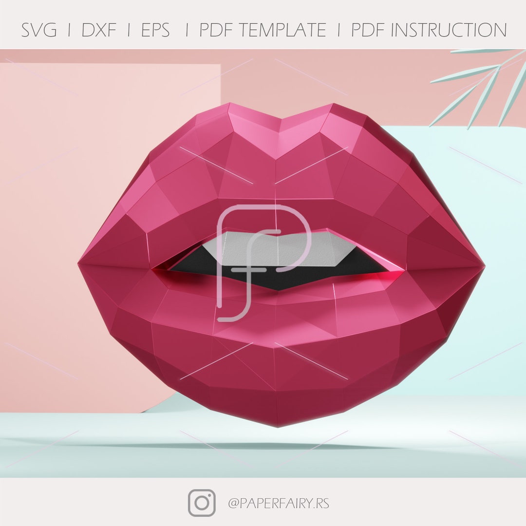 3D Papercraft Lips Template Low Poly Pucker up Lips Wall Art Decor ...