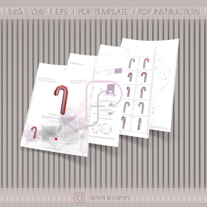 DIY Papercraft Christmas Candy Cane: 3D Lowpoly Sculpture (PDF, SVG) - Etsy