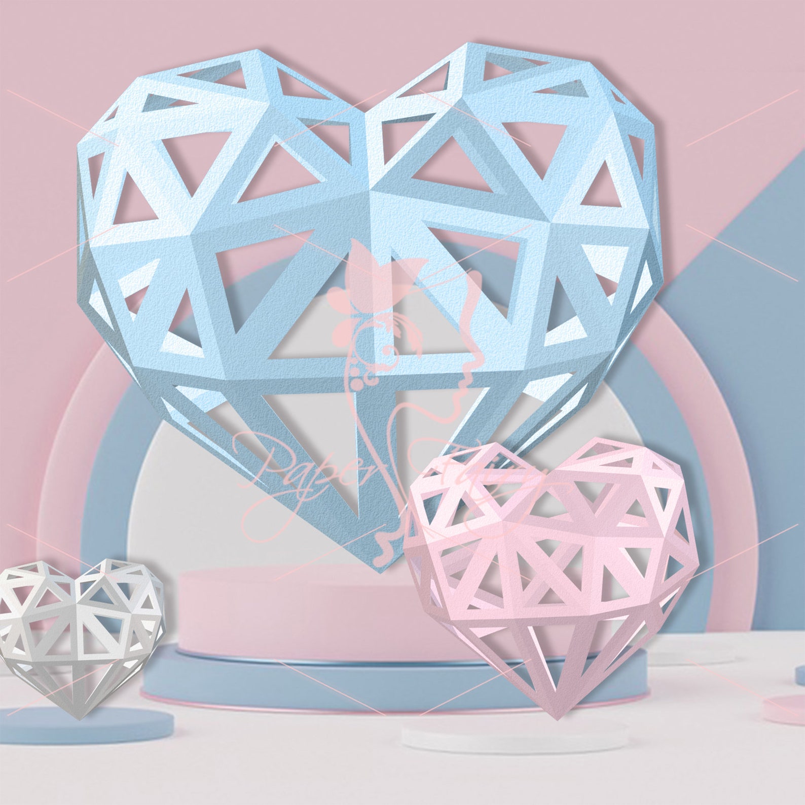 3D Papercraft Heart template Low Poly Heart Art Decor | Etsy