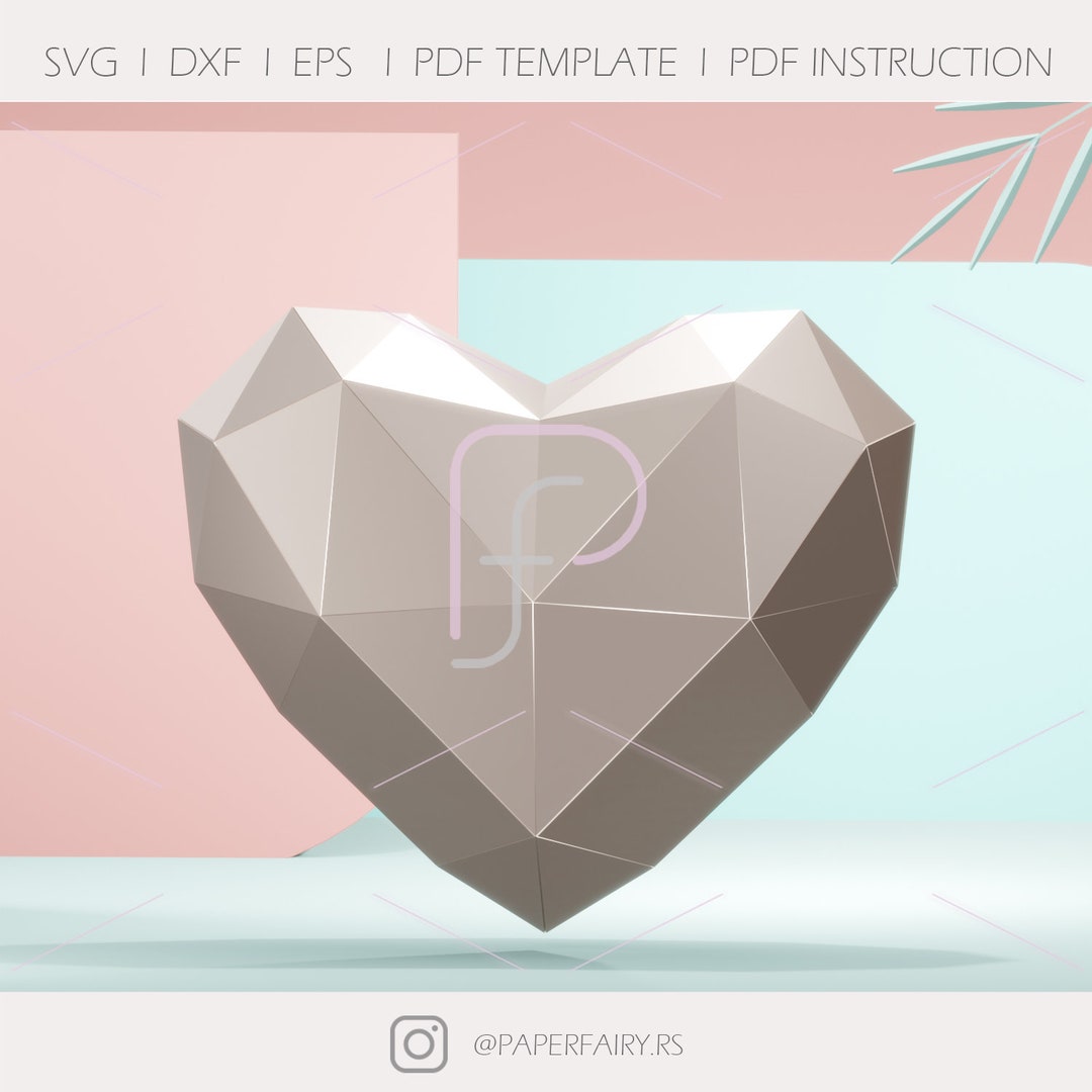 3D Papercraft Heart Template | Low Poly Heart Art Decor Sculpture for ...