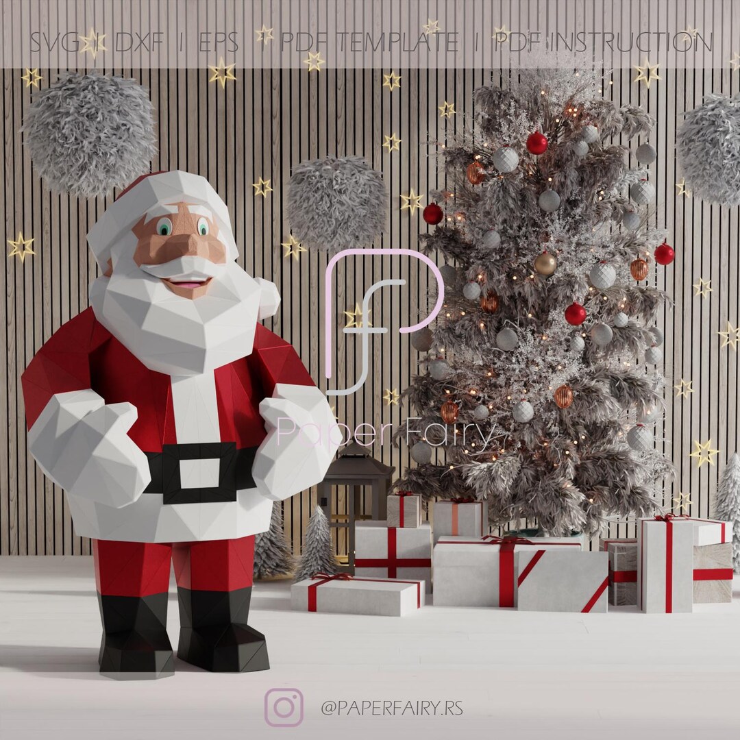 3D Santa Papercraft Template: Low Poly Christmas Decoration (PDF, SVG ...