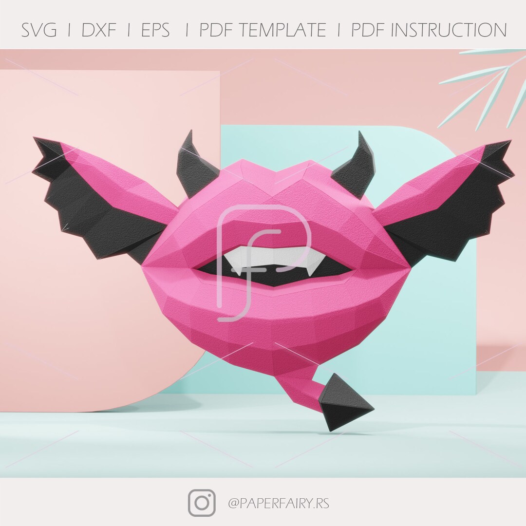 3D Papercraft Evil Lips Template: Low Poly Wall Art (PDF Pattern) - Etsy
