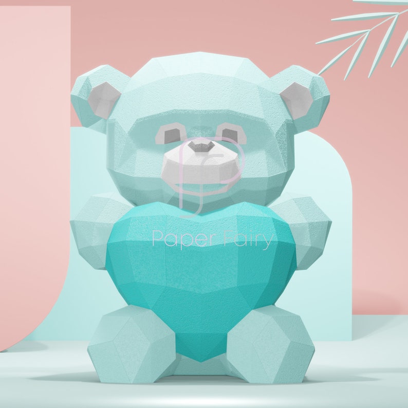 3D Papercraft Teddy Bear Holding Heart Template Low Poly - Etsy