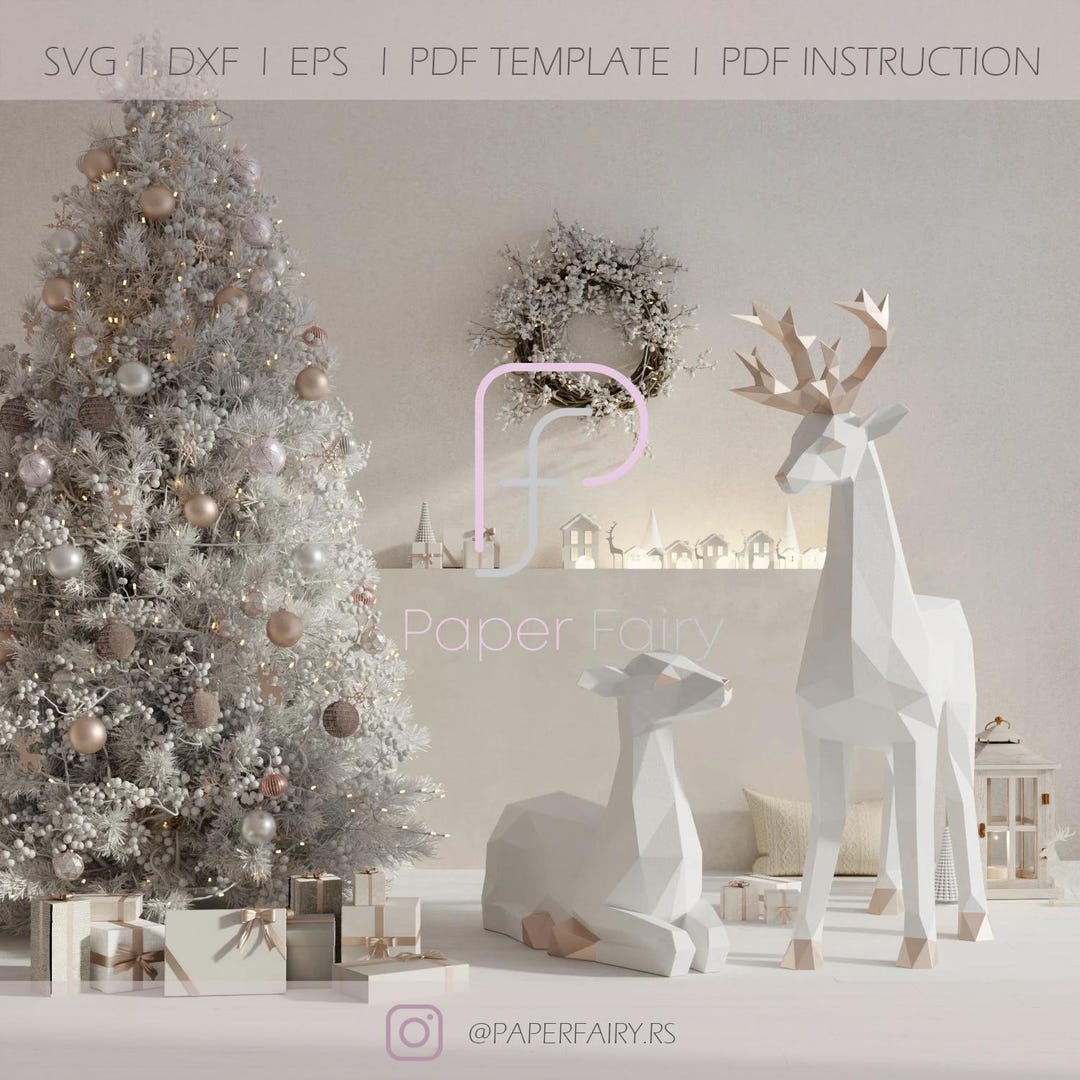3D Deer Papercraft Template: Low Poly Reindeer Sculpture (instant ...