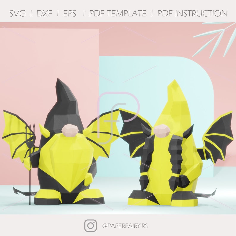 Low Poly Gnomes ,2 Designs, Halloween 3d Papercraft DIY Paper Sculpture ...