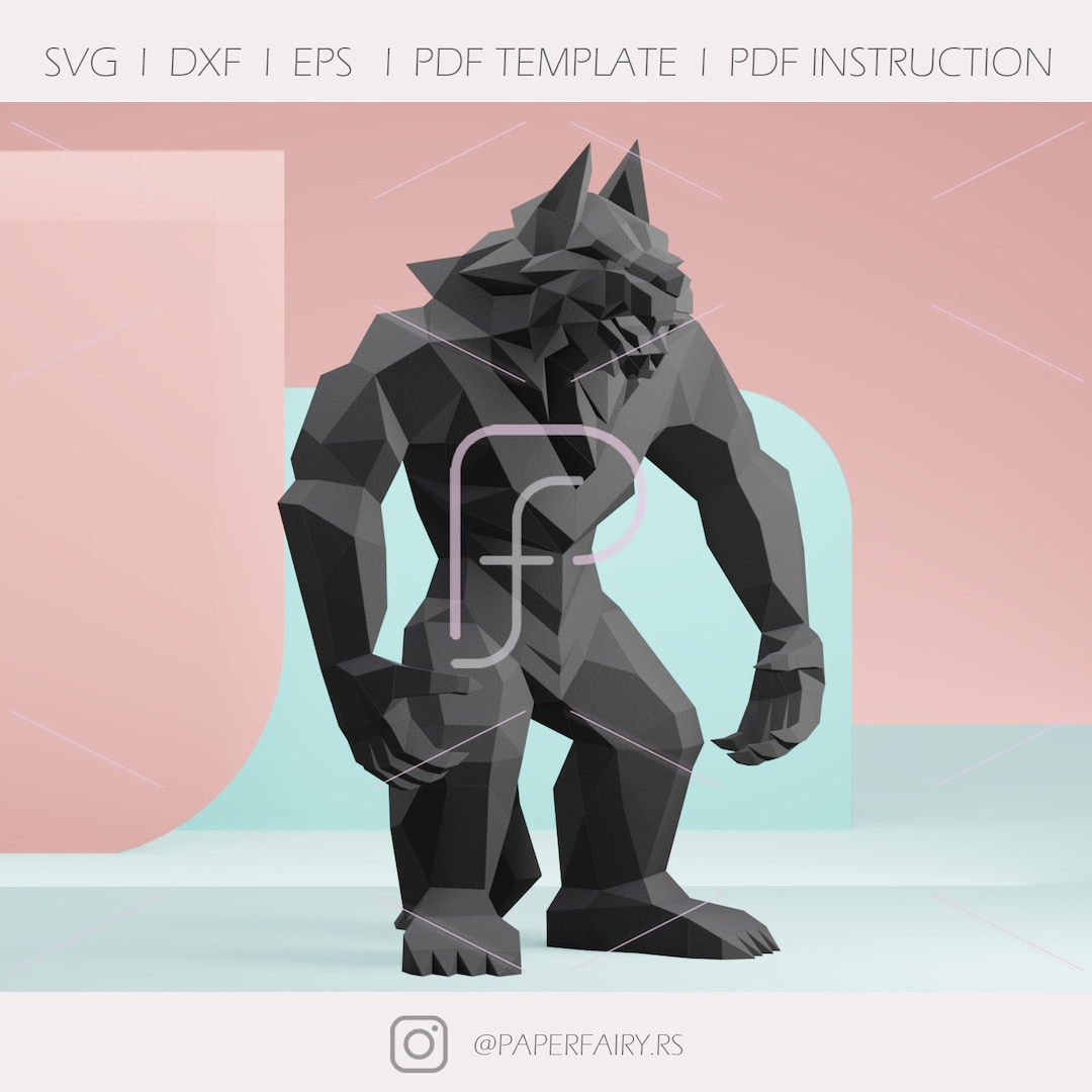 Werewolf Howling Papercraft Sculpture,3d Wolf Paper Model, Modern Art ...