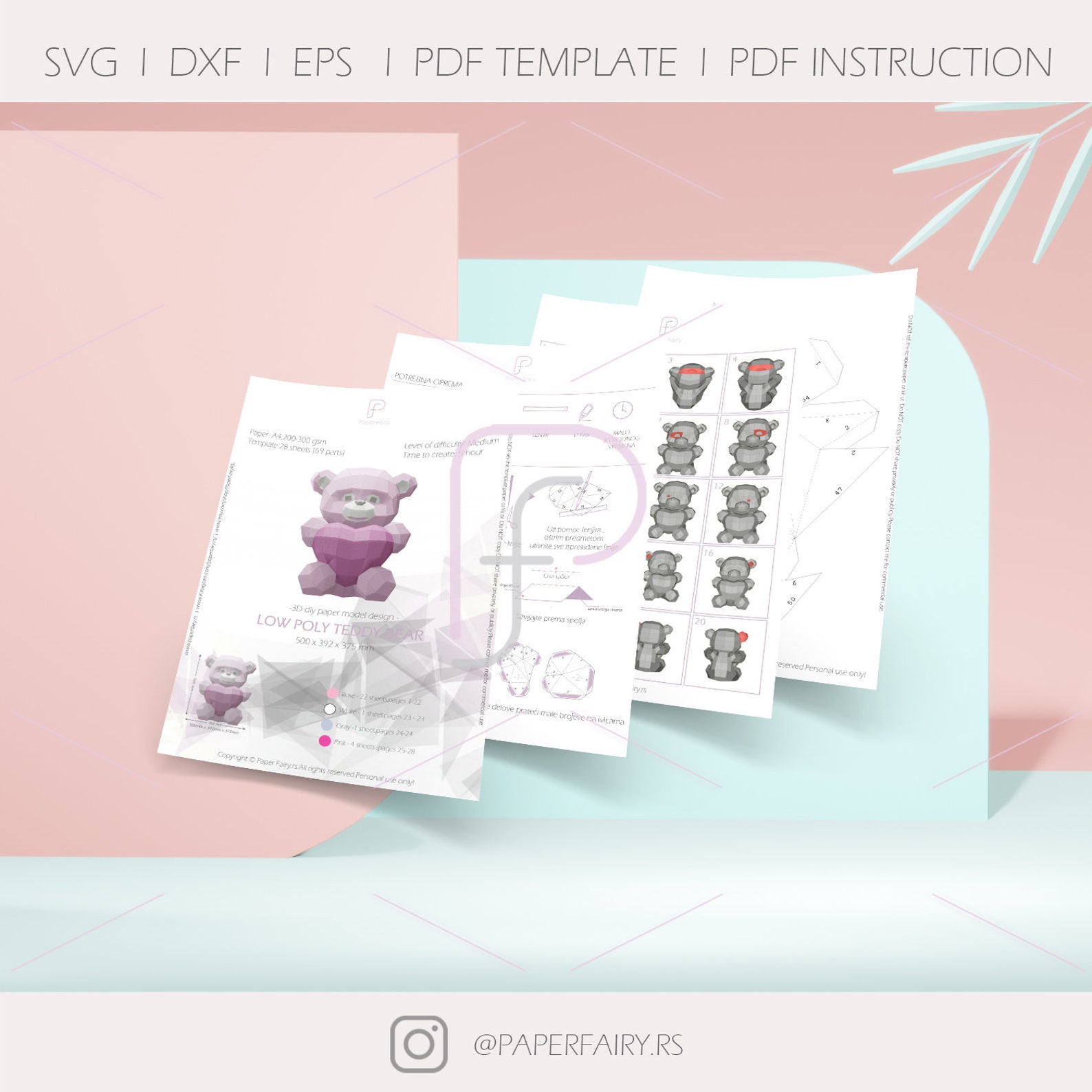 3D Papercraft Teddy Bear Holding Heart Template Low Poly - Etsy