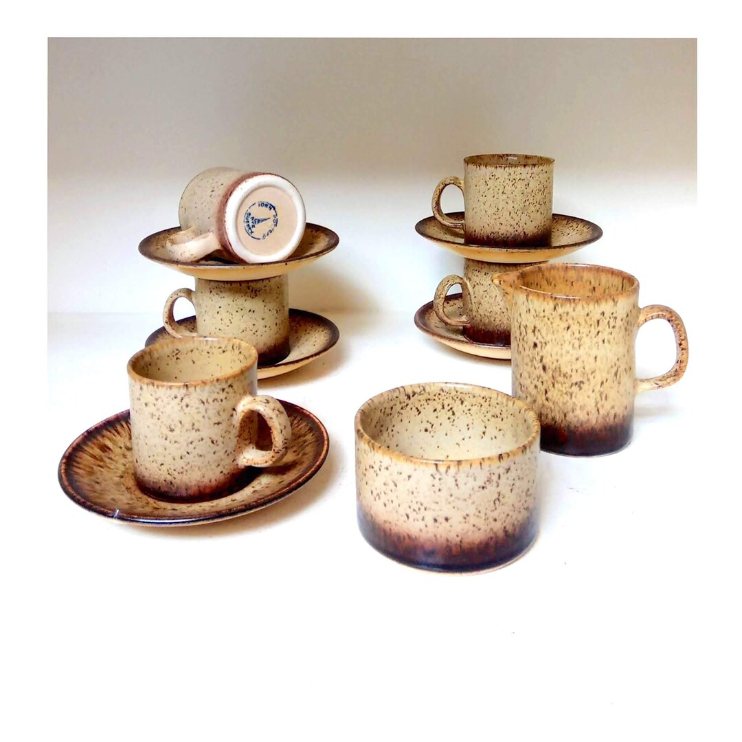 Rare 1970s Set of Coffee Cups With Saucers Milk and Sugar Jug Brown ...