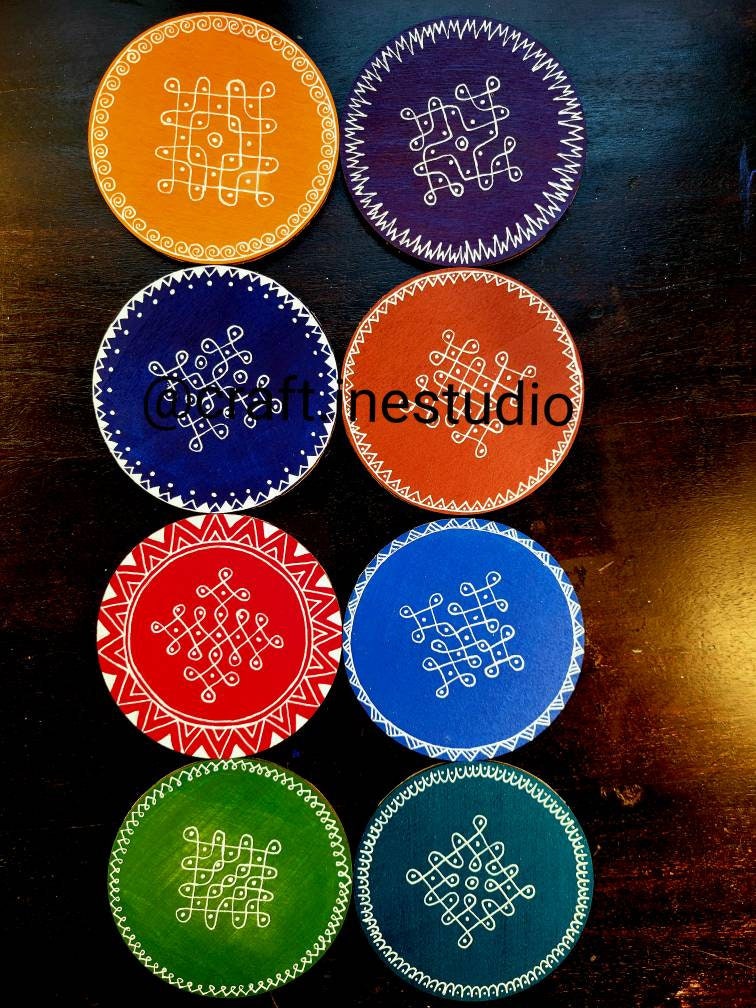 Hand Drawn Colorful Ethnic Indian Dot Rangoli and Mandala Wood | Etsy