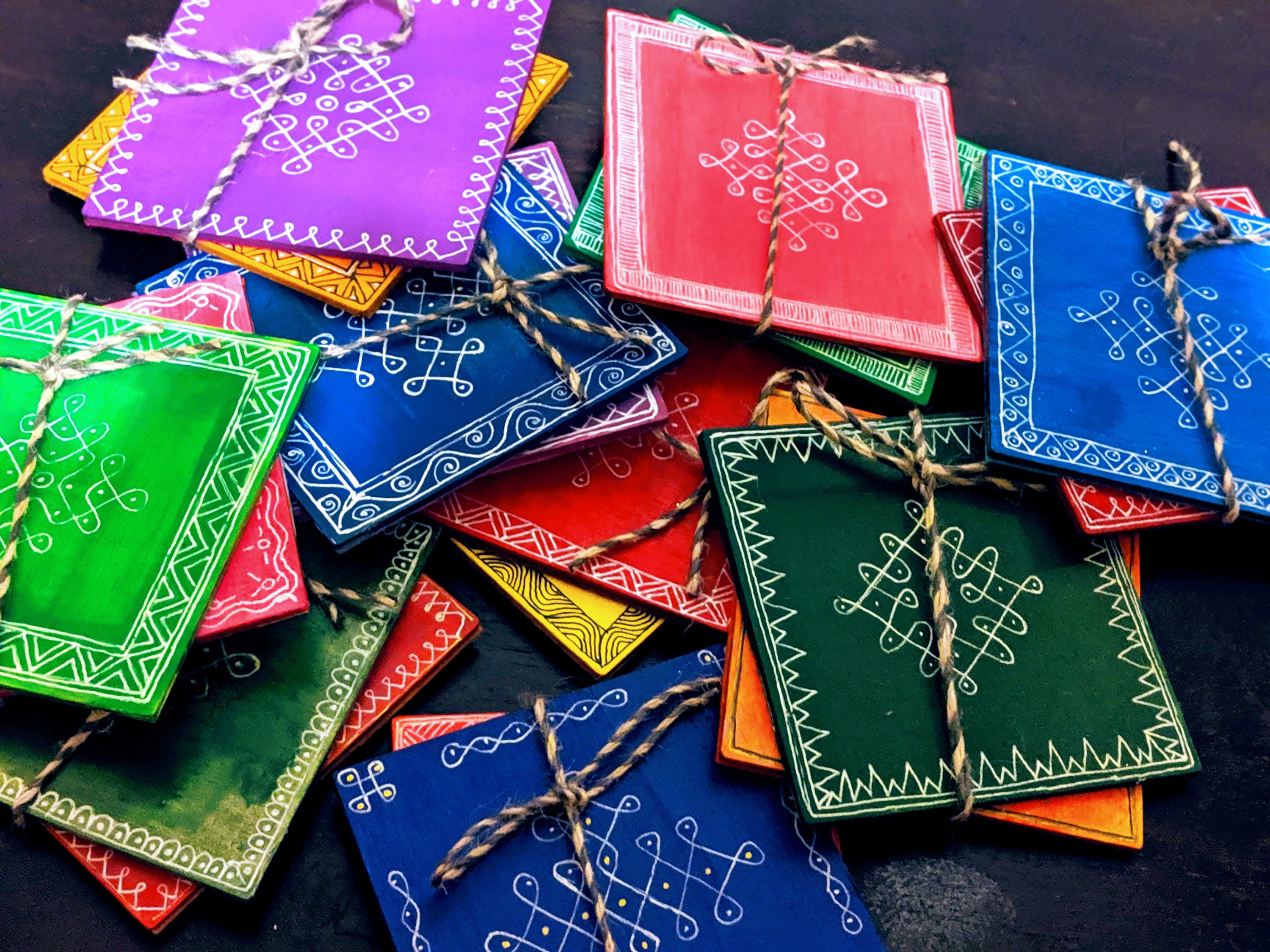 Hand Drawn Colorful Ethnic Indian Dot Rangoli and Mandala Wood | Etsy