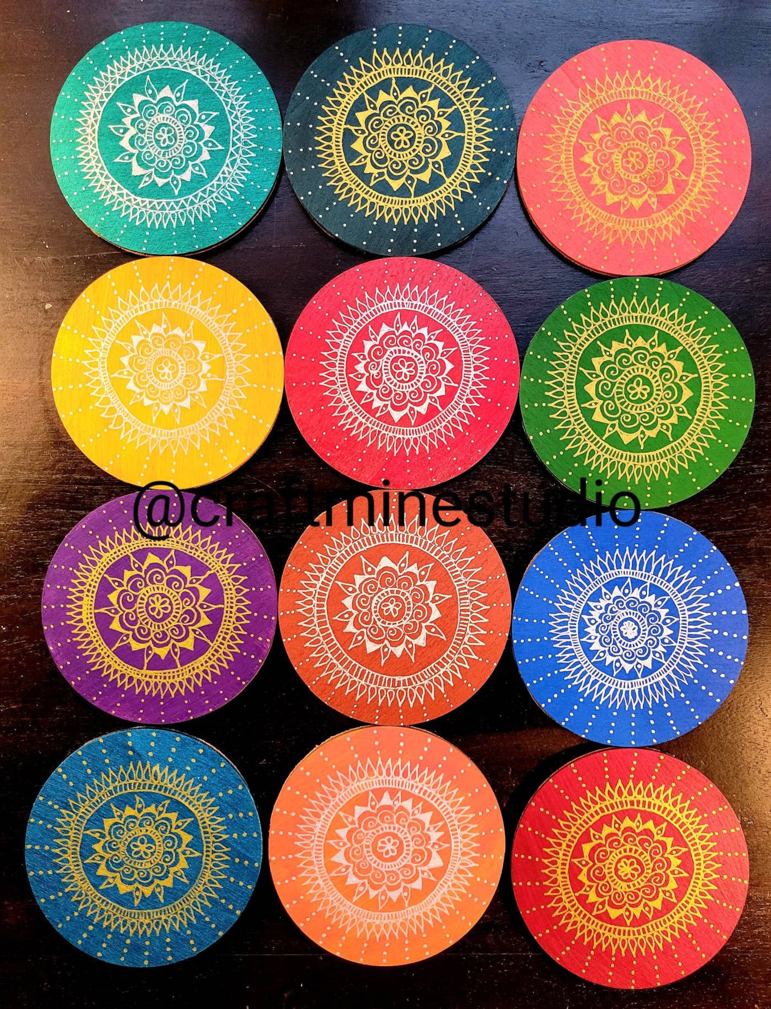 Hand Drawn Colorful Ethnic Indian Dot Rangoli and Mandala Wood | Etsy